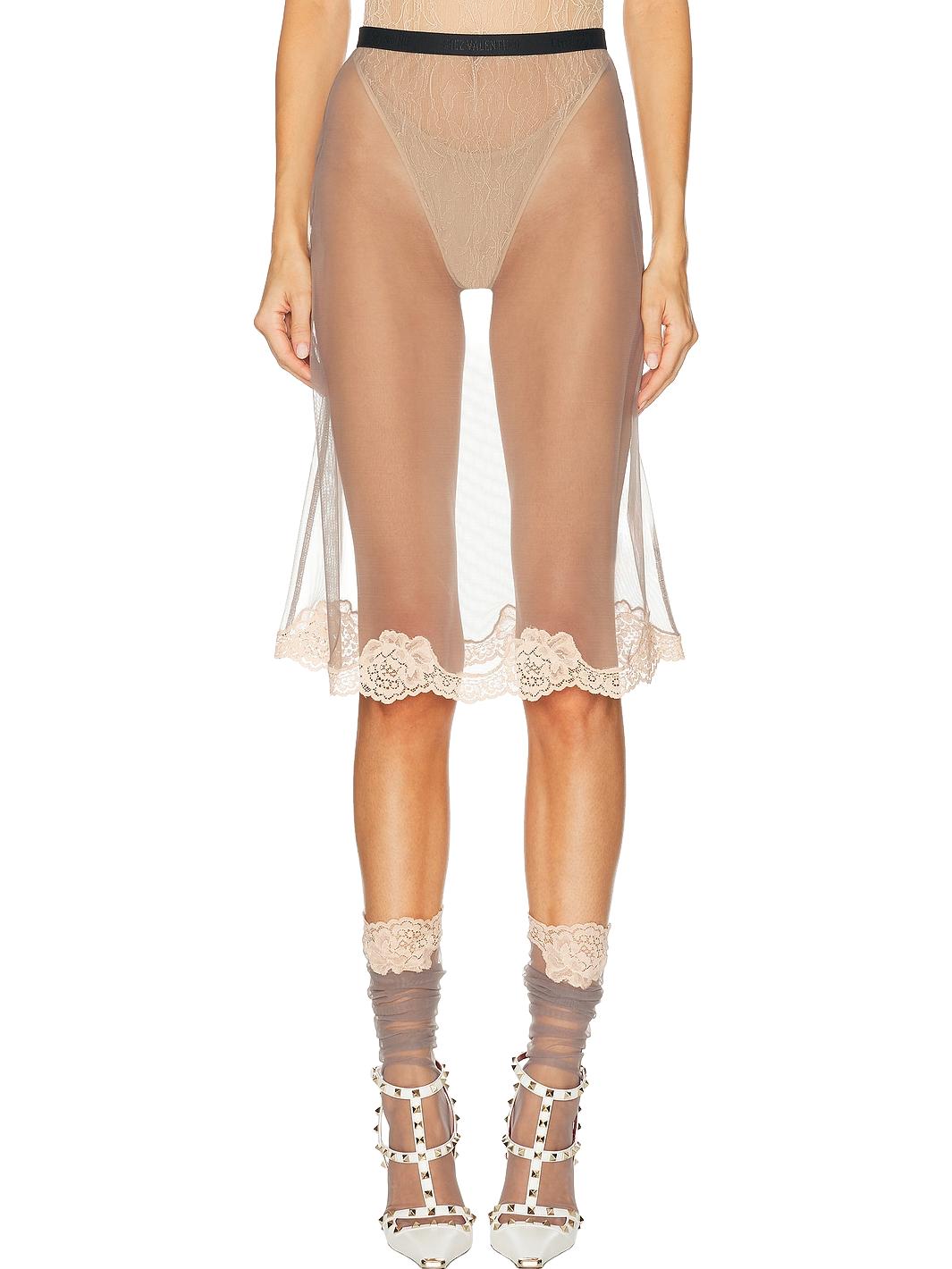 VALENTINO Valentino Lace Trim Mesh Skirt